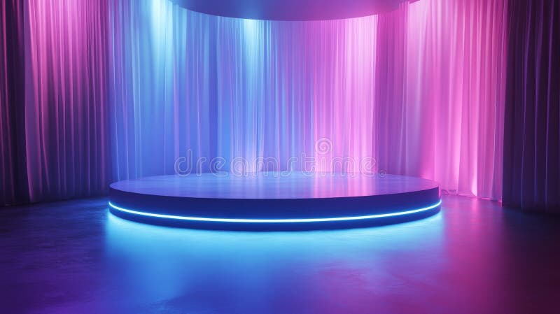 Circular Stage with Colorful Lighting and Curtains, Theatrical ...
