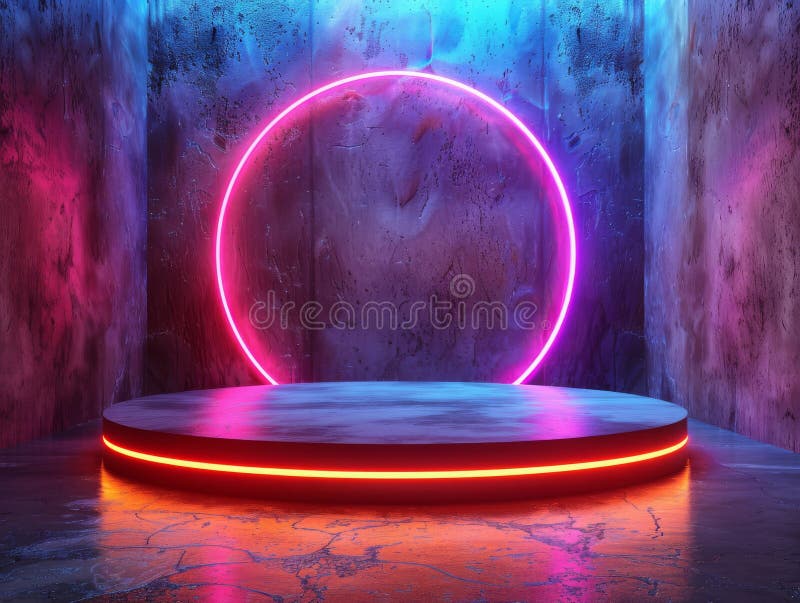 Circular Stage Emanating Neon Light Exudes Futuristic Energy Stock ...