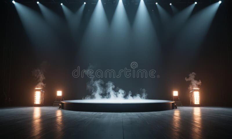 Circular Stage with Foggy Background and Two Orange Spotlights on ...