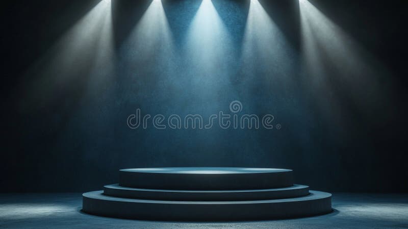 Spotlighted Circular Stage with Dramatic Lighting in a Dark Environment ...