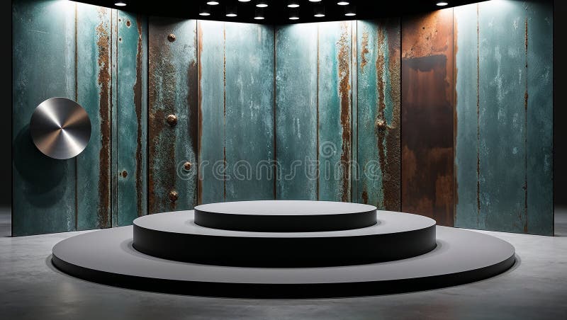 Rustic Industrial Stage with Soft Spotlight Highlights Stock ...