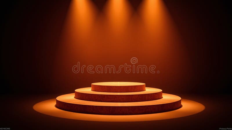 Circular Stage Illuminated by Spotlight Against Dark Background Stock ...