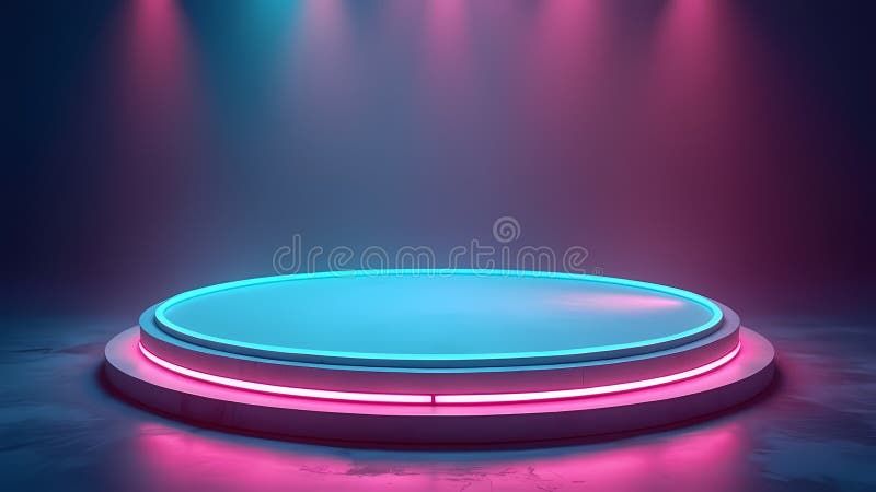 Circular Stage with Neon Outlines and Gradient Background Stock ...