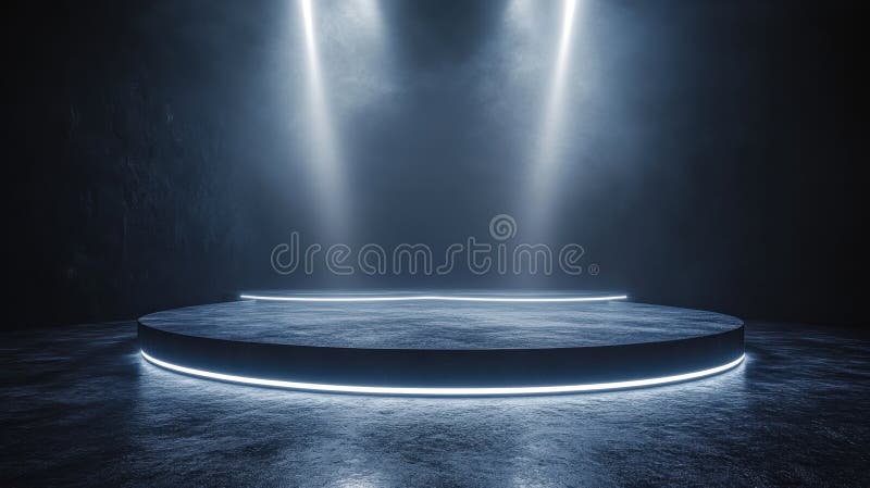 Illuminated Circular Stage in a Dark Venue Showcasing a Futuristic ...