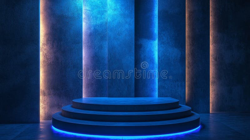 Stunning Illuminated Stage with Blue and Orange Lighting in a Modern ...