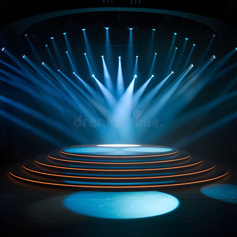 Circular Stage Under Blue Spotlights, Multi-tiered Platform Adding ...