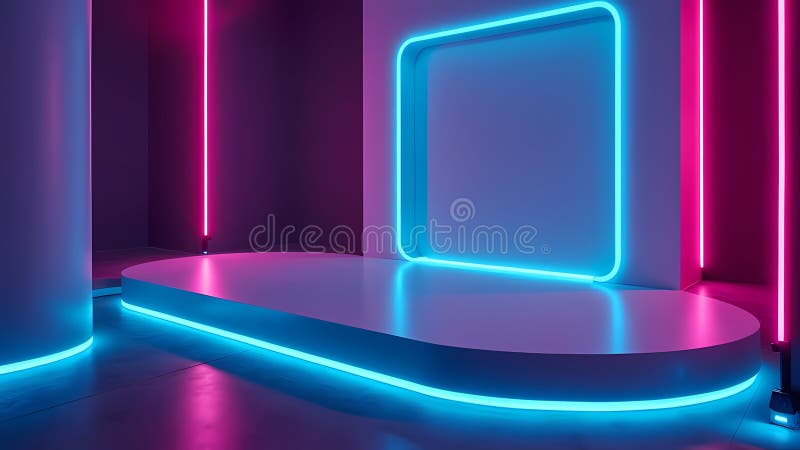 Circular Stage with Vibrant Neon Light Beams Stock Illustration ...