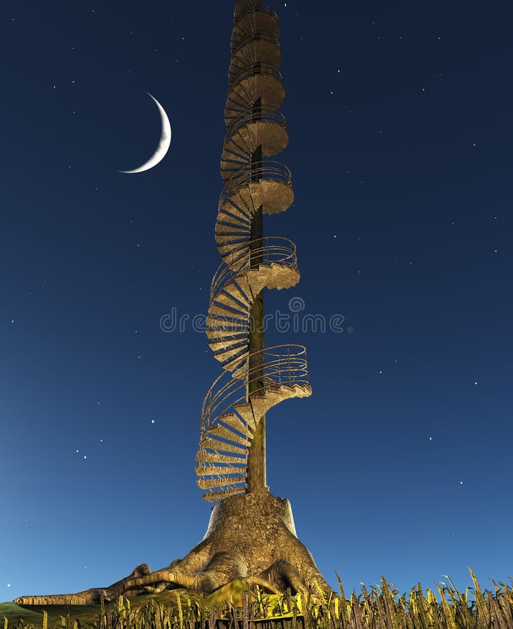 Circular Staircase Rises into Twilight Sky Stock Illustration ...