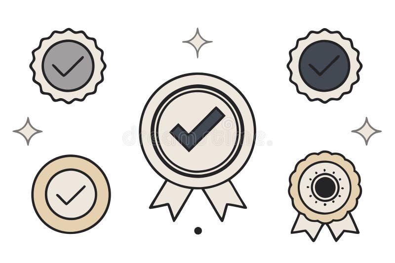 Circular Stamps with Check Marks, Conveying Approved or Certified ...