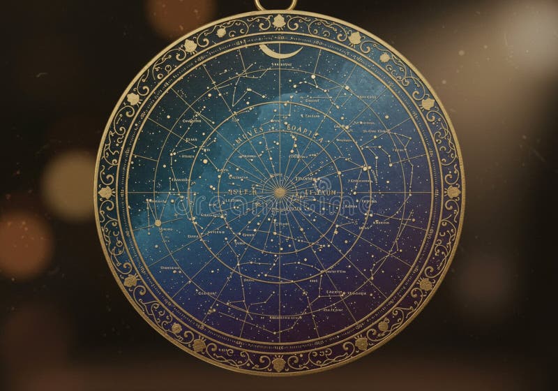 Circular Star Map Featuring Constellations Against a Blue Background ...