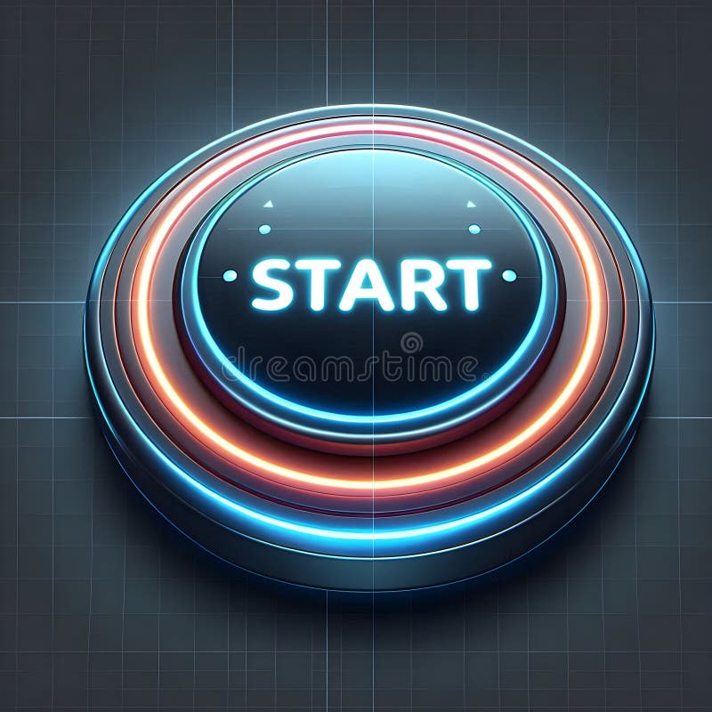 Glowing Start Button Showing Beginning of New Project Stock ...