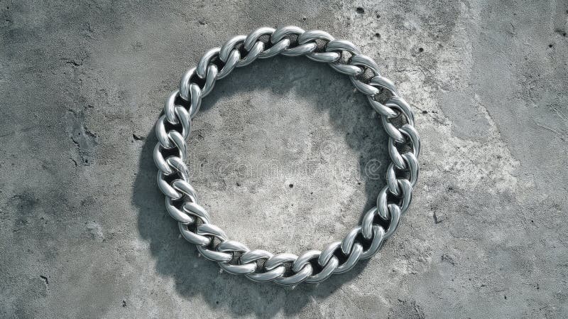 Circular Steel Chain Lying on a Grey Concrete Surface Stock ...