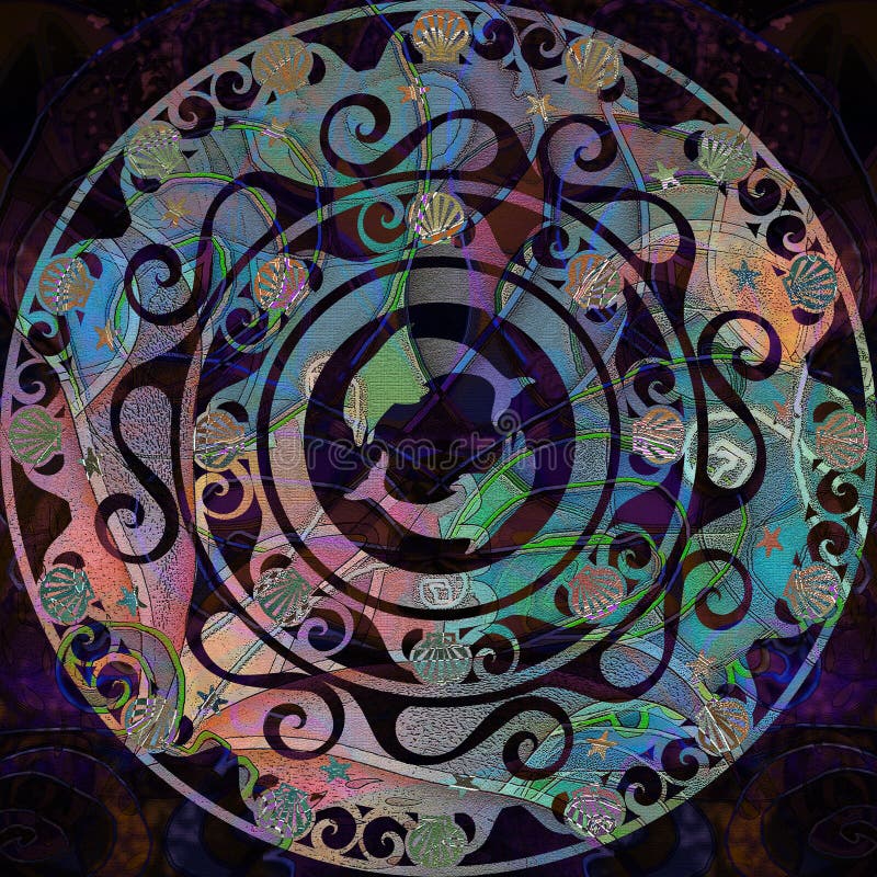 Circular Stencil Ornament, Delf And Shell Colored Stock Illustration ...