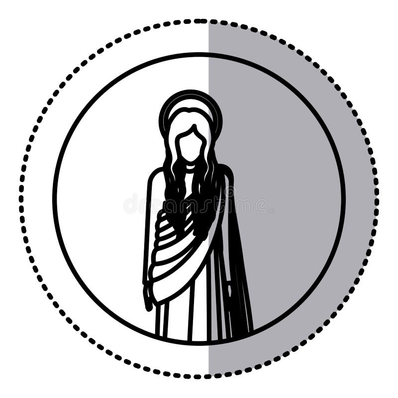 Circular Sticker with Silhoutte Figure Human of Saint Virgin Maria ...