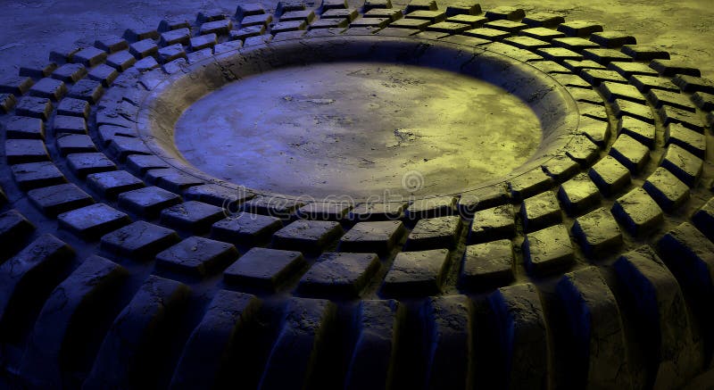 Circular Stone Carving Texture with Concentric Patterns and Blue Yellow ...