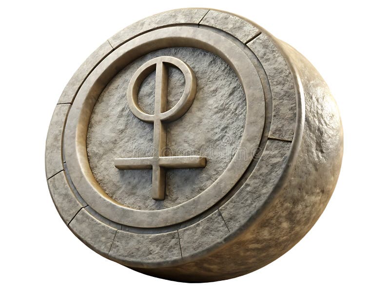A Circular Stone Theta Symbol Coin with Embedded Cross and Circle Stock ...