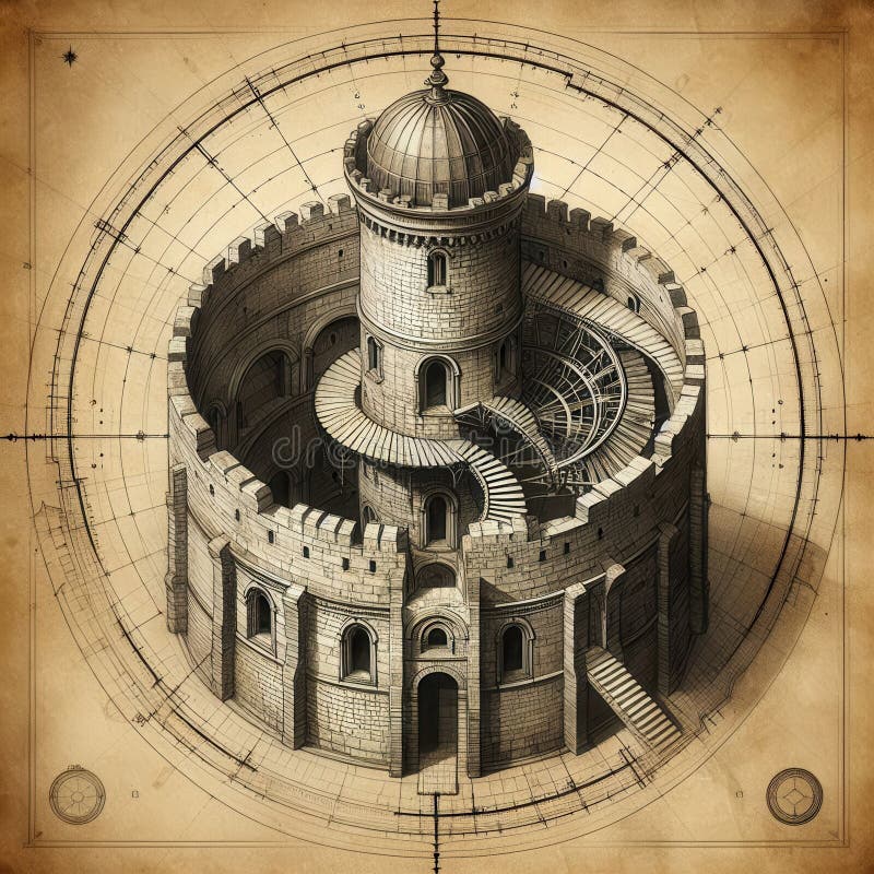 Circular Stone Observatory with Interior Staircase Stock Illustration ...