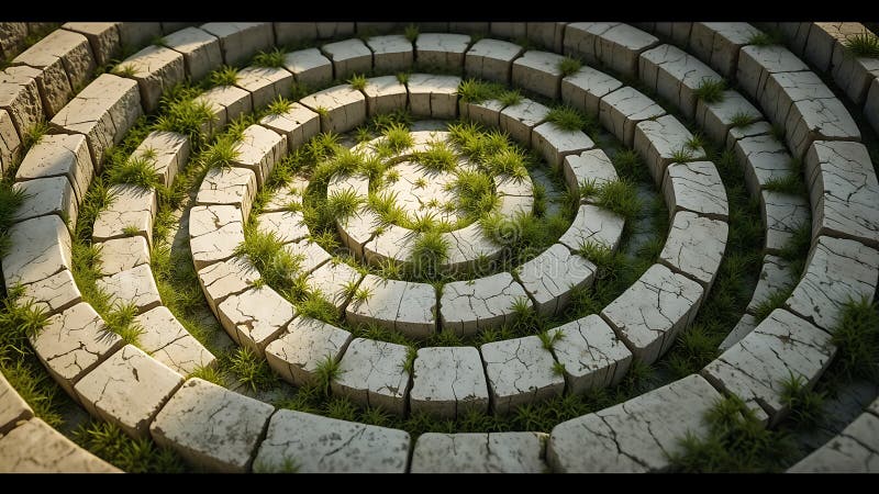 Circular Stone Pathway with Grass Overgrown in Concentric Circles Stock ...