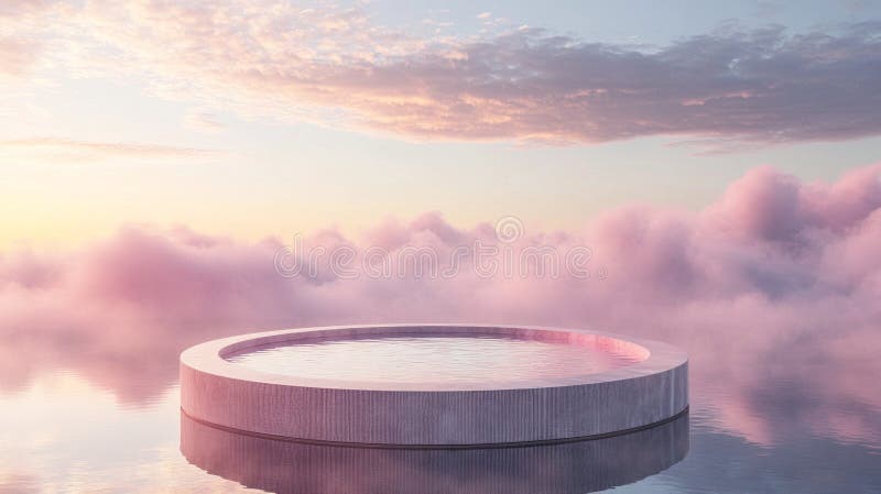 Circular Stone Platform Above Pink Clouds at Sunrise Stock Illustration ...