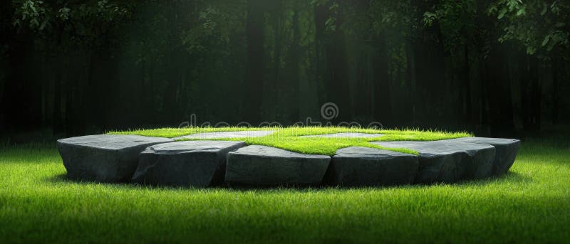A Circular Stone Platform Covered in Grass, Surrounded by a Forest ...