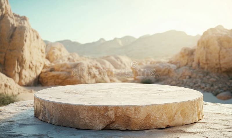 Circular Stone Platform in Desert Landscape with Rocky Formations and ...