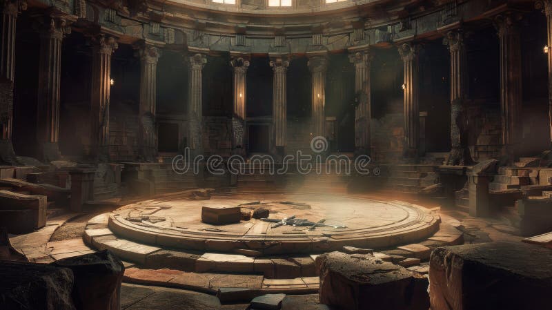 A Circular Stone Platform in the Middle of an Ancient Ruined Temple is ...