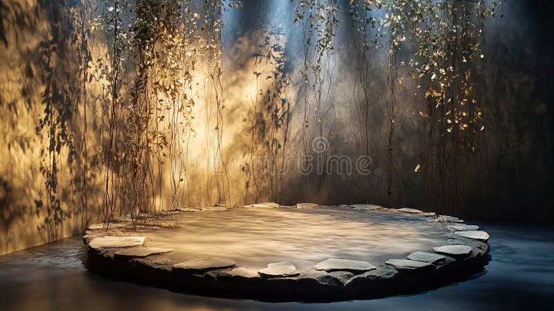 A Circular Stone Platform in the Middle of a Dark Room Stock Image ...