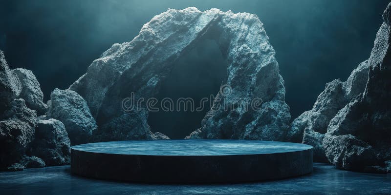 Circular Stone Platform in a Rugged Cave Setting with Rough Textures ...