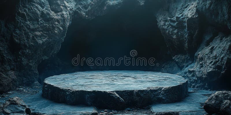 Circular Stone Platform in a Rugged Cave Setting with Rough Textures ...
