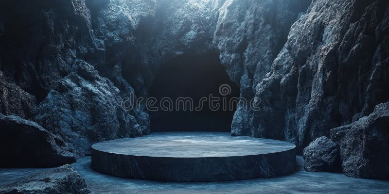 Circular Stone Platform in a Rugged Cave Setting with Rough Textures ...
