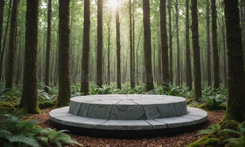 Circular Stone Platform Sits in Serene Forest Clearing, Surrounded by ...
