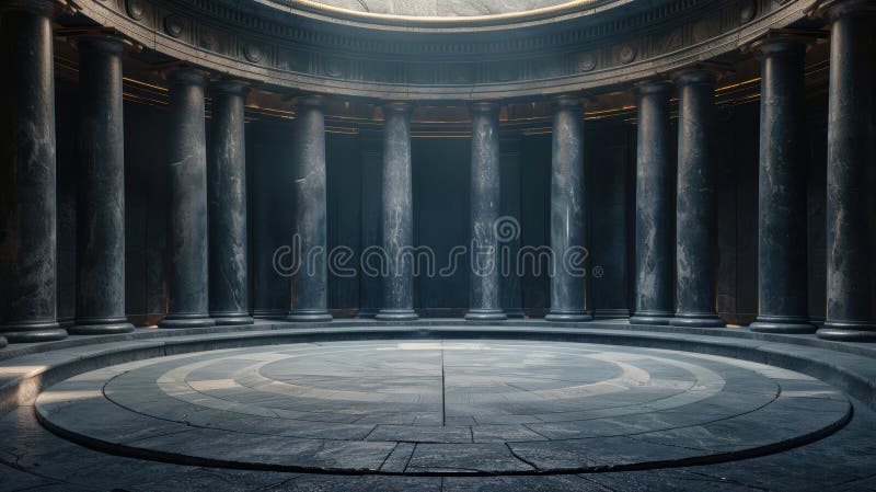 A Circular Stone Platform Surrounded by Tall Dark Columns Creates an ...