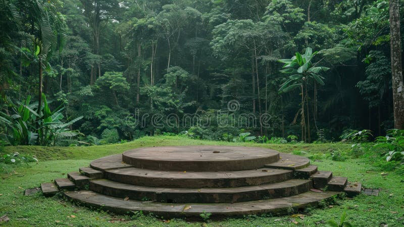 A Circular Stone Platform with Three Steps, Surrounded by Lush Green ...