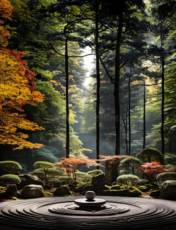 Circular Stone Sculpture Set in a Scenic Forest Environment, AI ...