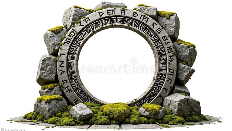 Circular Stone Structure with Geometric Carvings and Moss Stock ...