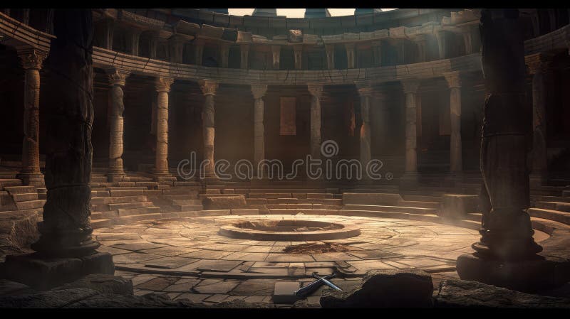 A Circular Stone Structure with Pillars and a Central Platform Bathed ...