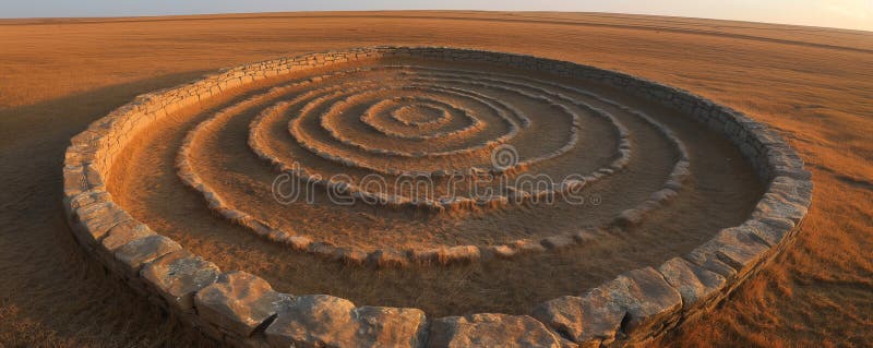 Circular Stone Structure in a Vast Open Landscape. Stock Image - Image ...