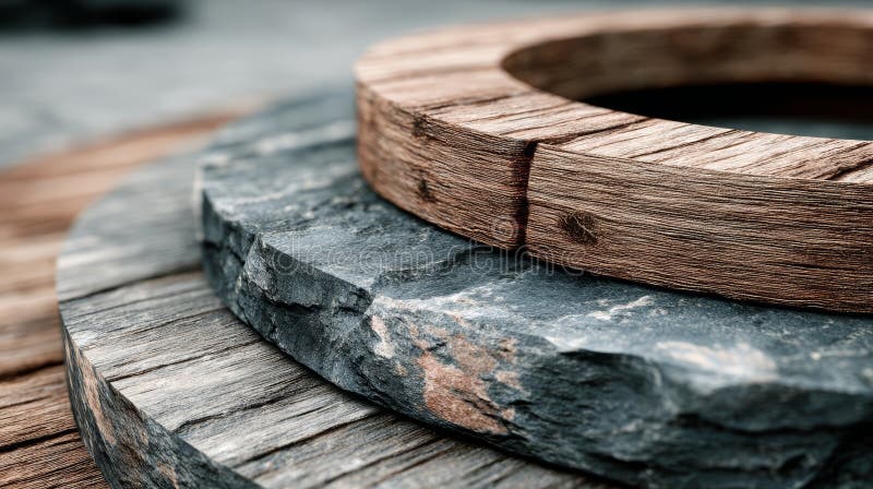 Circular Stone and Wood Layers on Podium for Creative Display and ...