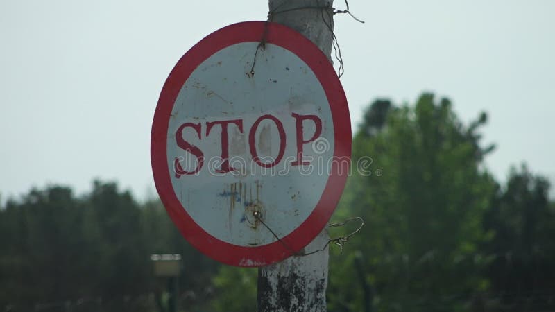 Circular Stop Sign stock video. Video of vehicle, wire - 144773747