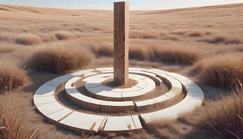 Circular Structure with Central Pillar in Dry Grassland, Generative AI ...