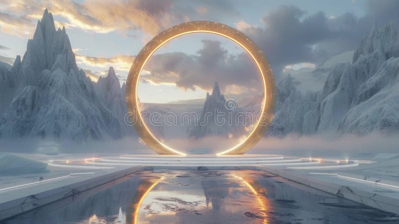 Circular Structure is in the Middle of a Snowy Mountain Range Stock ...