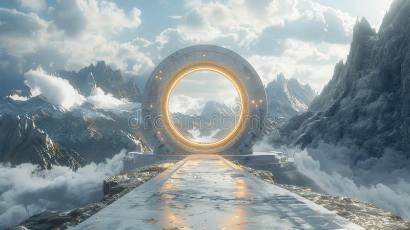 Circular Structure is in the Middle of a Snowy Mountain Range Stock ...