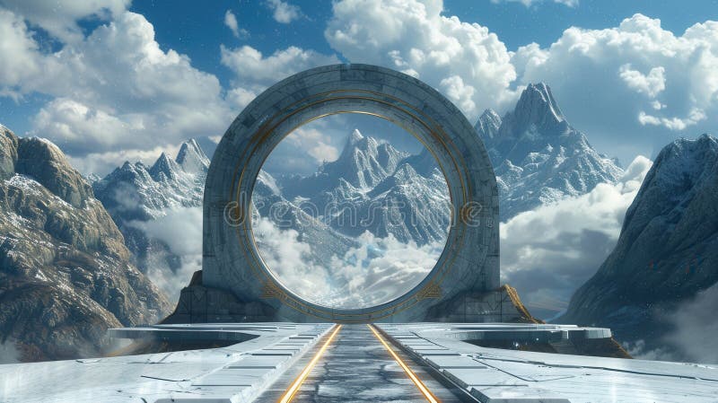 Circular Structure is in the Middle of a Snowy Mountain Range Stock ...