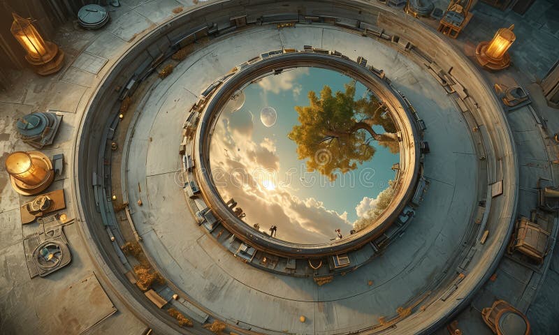 Circular Structure with Reflective Pool and Tree Reflection in the ...