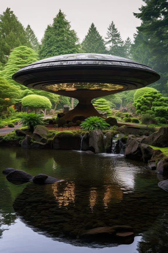 A Circular Structure with a Waterfall in the Middle of it Stock ...