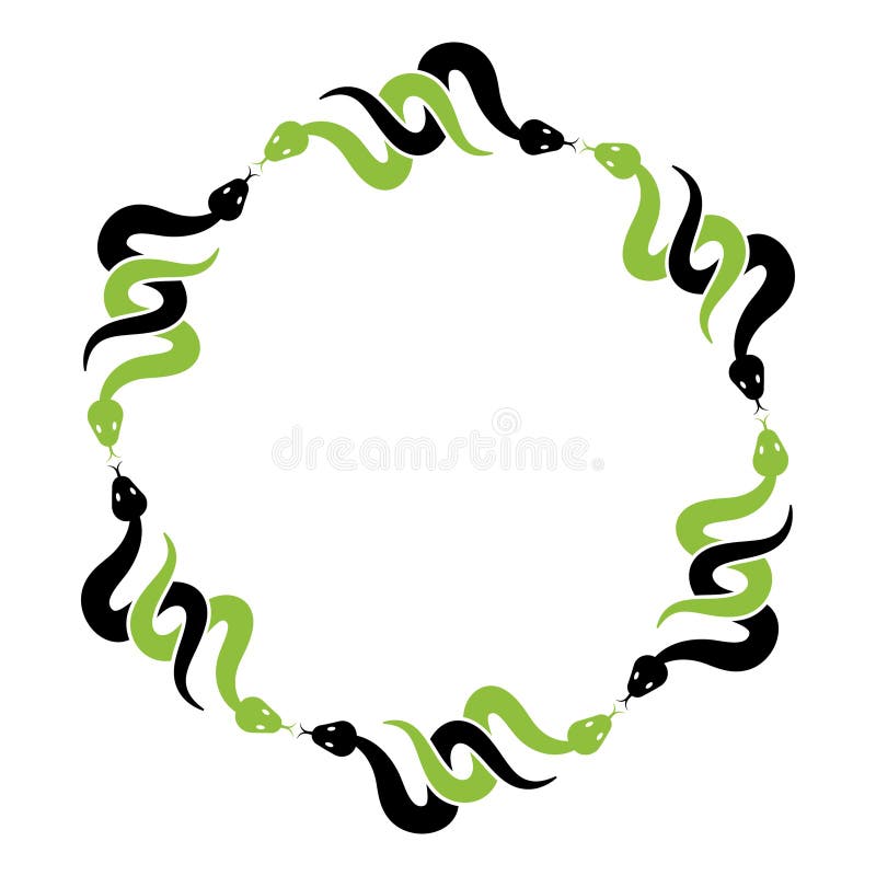 Circular Stylized Border with Green and Black Snakes. Stock Vector ...