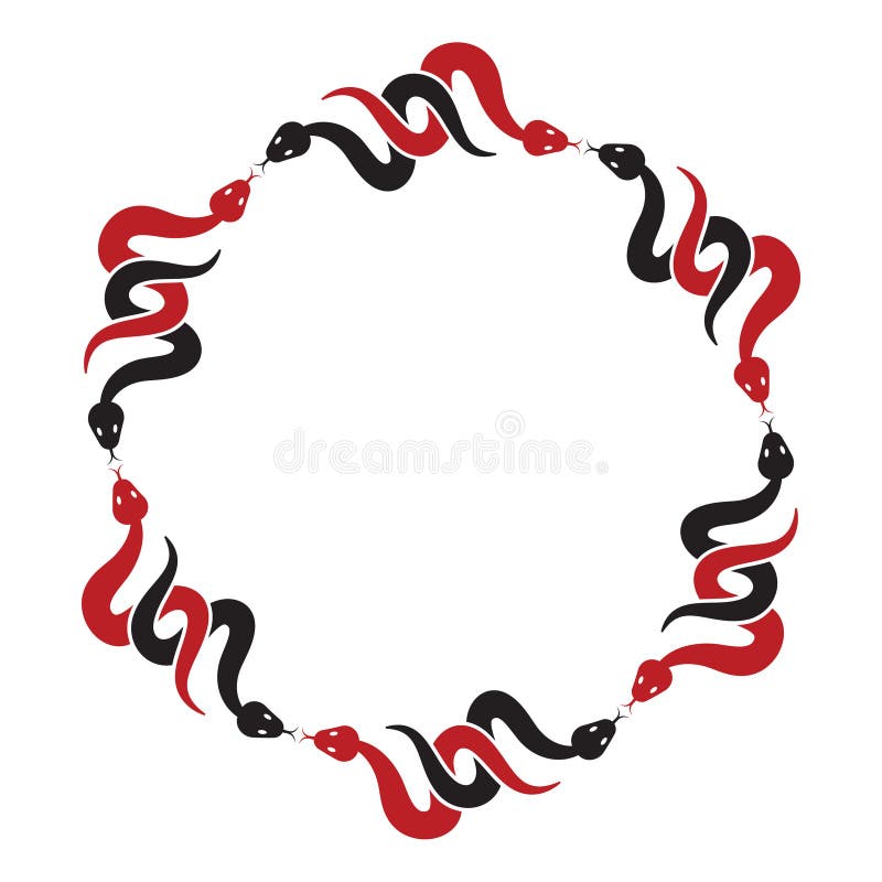 Circular Stylized Border with Red and Black Snakes. Stock Illustration ...