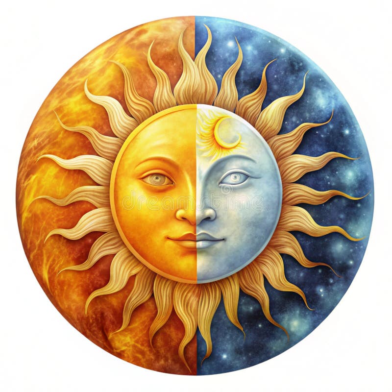 Circular Sun and Moon stock illustration. Illustration of cycles ...