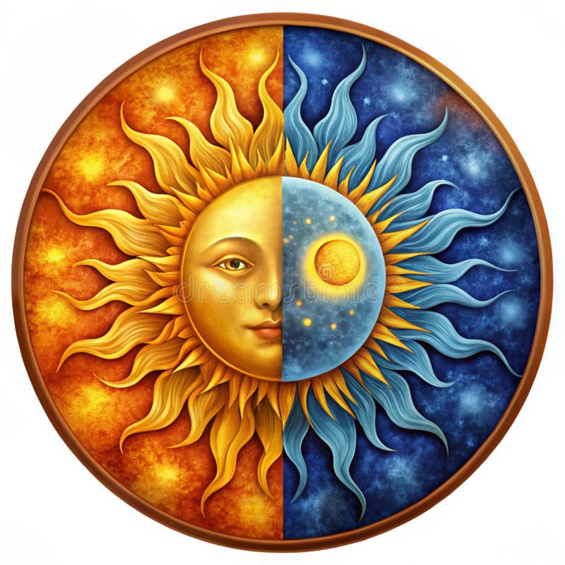 Circular Sun and Moon stock illustration. Illustration of symmetrical ...