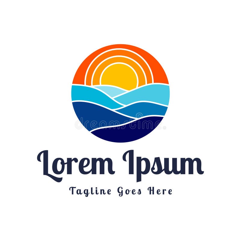 Circular Sunrise Sunset Ocean Sea Wave Logo Design Stock Vector ...